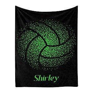 Abstract Particles Volleyball Green Personalized Blanket with Name Soft Cozy Throw Fleece Blankets for Couch Bed Traveling Camping Hiking Birthday Gift 50x60 Inch