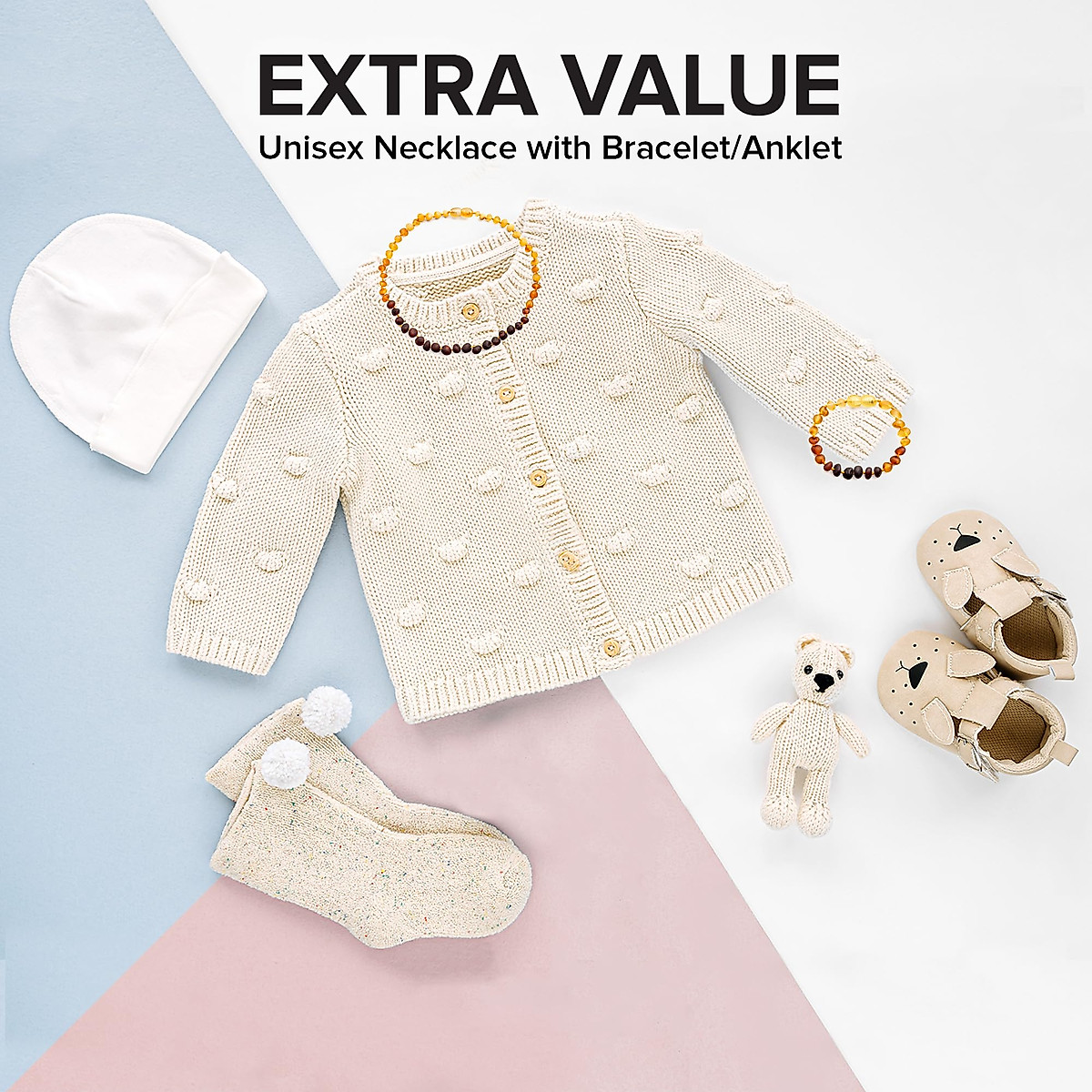 Baltic Proud Amber Necklace and Bracelet Gift Set (Unisex Rainbow Raw 12.5 Inches/5.5 Inches) - Certified Premium Quality Raw Baltic Sea Amber