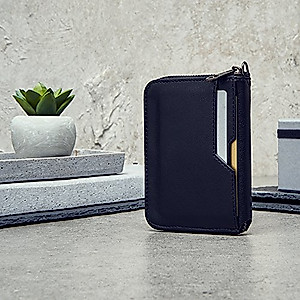 Vaultskin NOTTING HILL Minimalist Leather Zipper Wallet for Women and Men: Slim Multi Cardholder with RFID Blocking and Keychain Ring (Black)