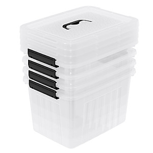 Waikhomes 4 Pack Plastic Storage Boxes, Lidded Storage Bins with Handle, 20L, Clear