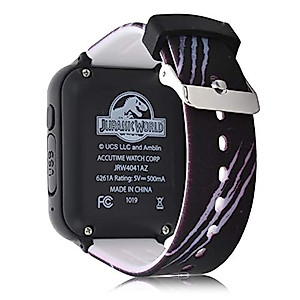 Accutime Kids Jurassic Park Jurassic World Black Educational Learning Touchscreen Smart Watch Toy for Boys, Girls, Toddlers - Selfie Cam, Learning Games, Alarm, Calculator and More (Model: JRW4041AZ)