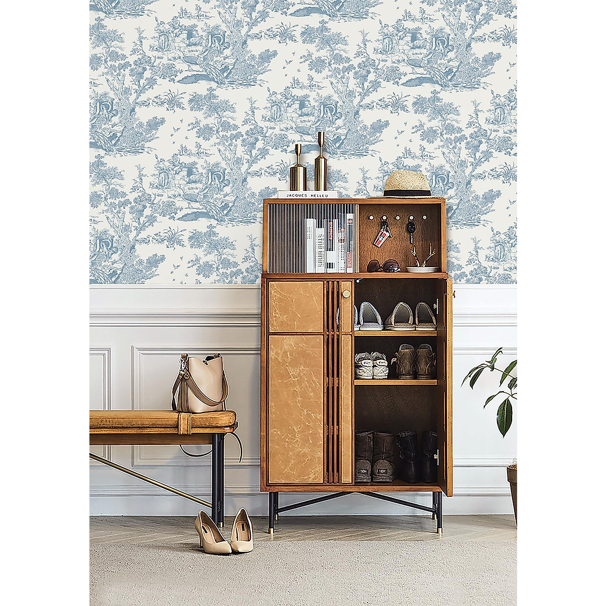 Peel and Stick Wallpaper Blue and White Wallpaper Toile Removable Self-Adhesive Wallpaper for Bedroom Bathroom Vintage Contact Paper for Walls Covering 16In×78.7In