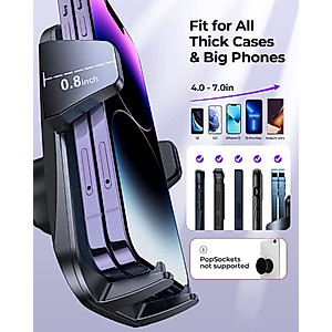 2023 Upgraded Car Phone Holder, [ Military-Grade Protection ] Air Vent Car Mount [Big Phone & Thick Cases Friendly] Hands Free Cell Phone Automobile Clamp Cradles, Fit for All iPhone Samsung Phones