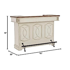 Signature Design by Ashley Realyn French Country Bar with Metal Footrest, White & Beige