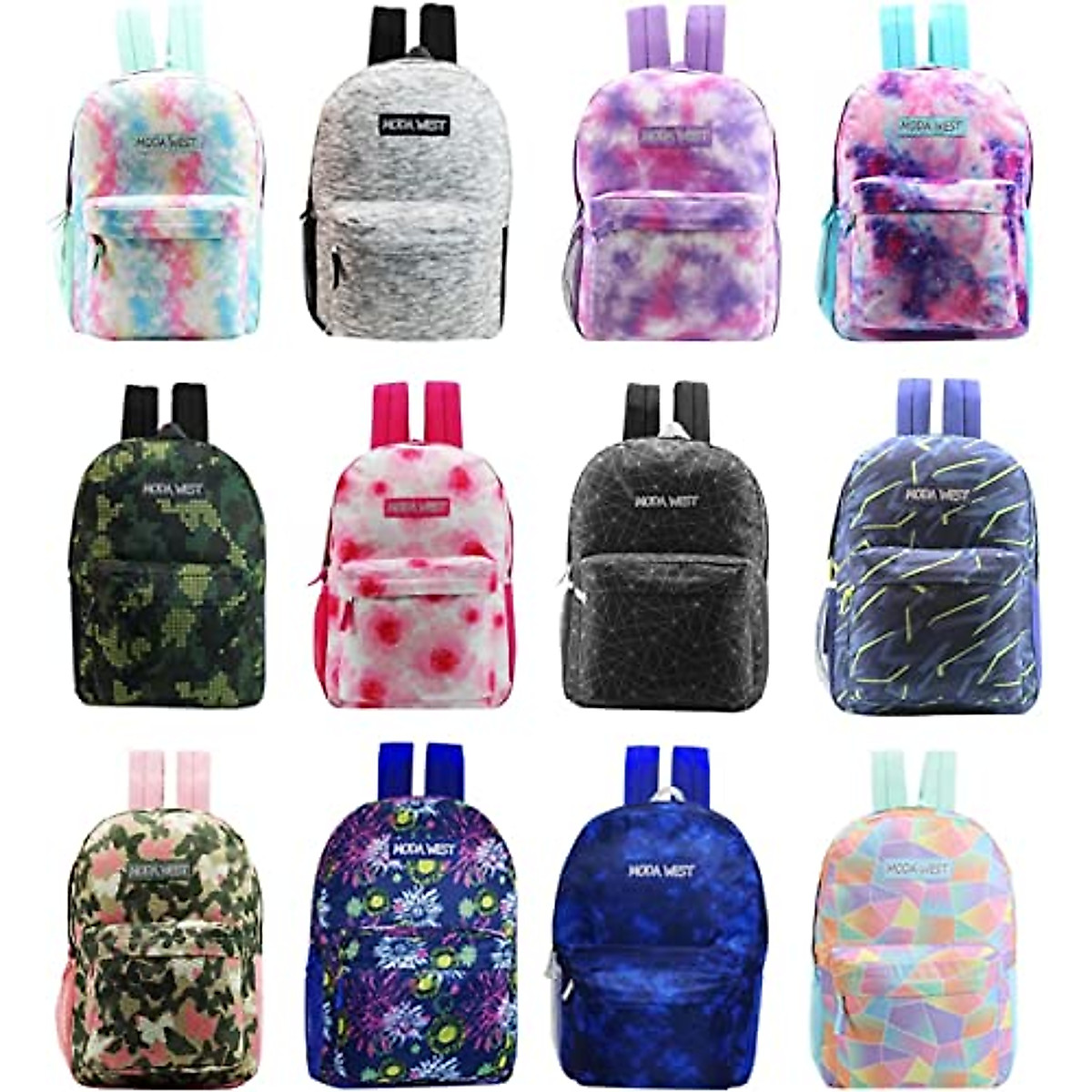 12-Pack 17” Sport Backpacks with 50 Piece School Supplies Kits – Bulk Bundle Essential for Elementary, Middle, and High School Students, 12 Assorted Styles