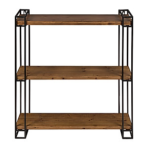 Kate and Laurel Lintz Modern Industrial Solid Wood with Black Metal Frame Floating Wall Shelves, Rustic Brown