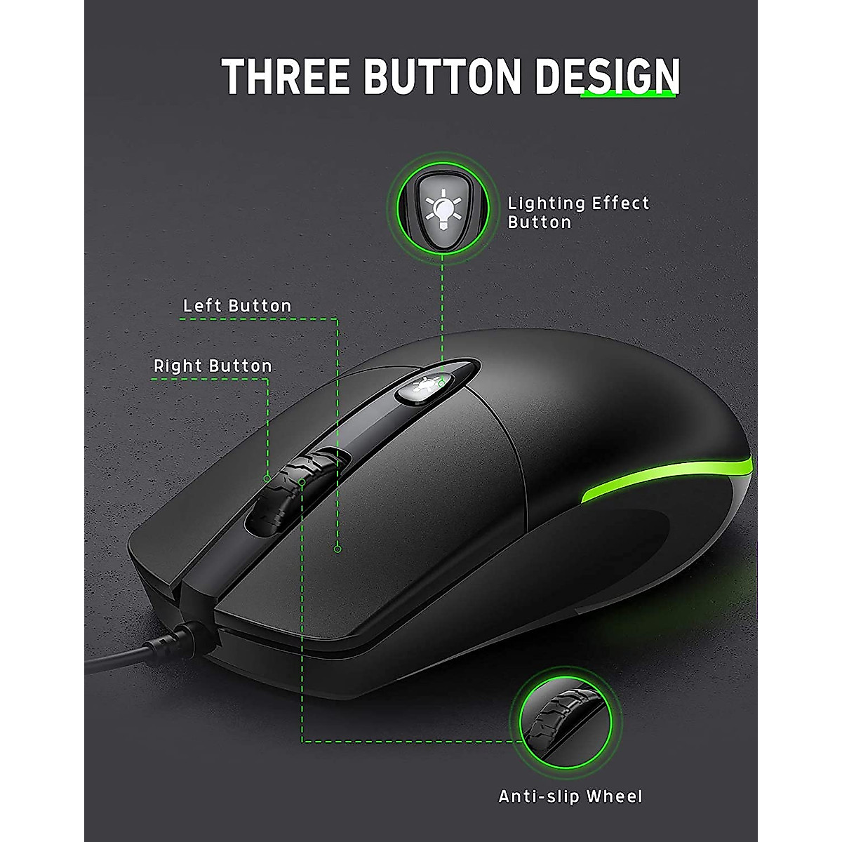 KKUOD Wired Mouse with Ergonomic Design Reduces Hand Fatigue Muscle Strain, Silent USB Computer Mouse, 1600 DPI Office and Home Mice (Black, Wired)
