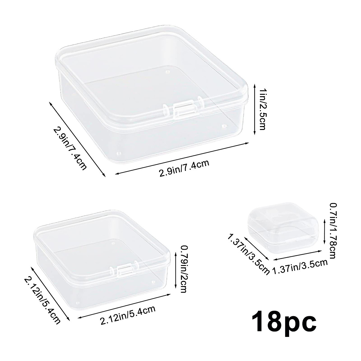 IBEQUEM 18Pcs Mixed Sizes Rectangular Empty Plastic Box, Mini Clear Plastic Organizer Small Plastic Beads Storage Containers with Hinged Lids for Craft Projects, Jewelry, Tools, Hardware, Small Items