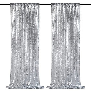 Silver Sequin Backdrop 2 Panels 2FTx8FT Christmas Party Backdrop Curtains Glitter Photo Background for Wedding Baby Shower Stage Decorations