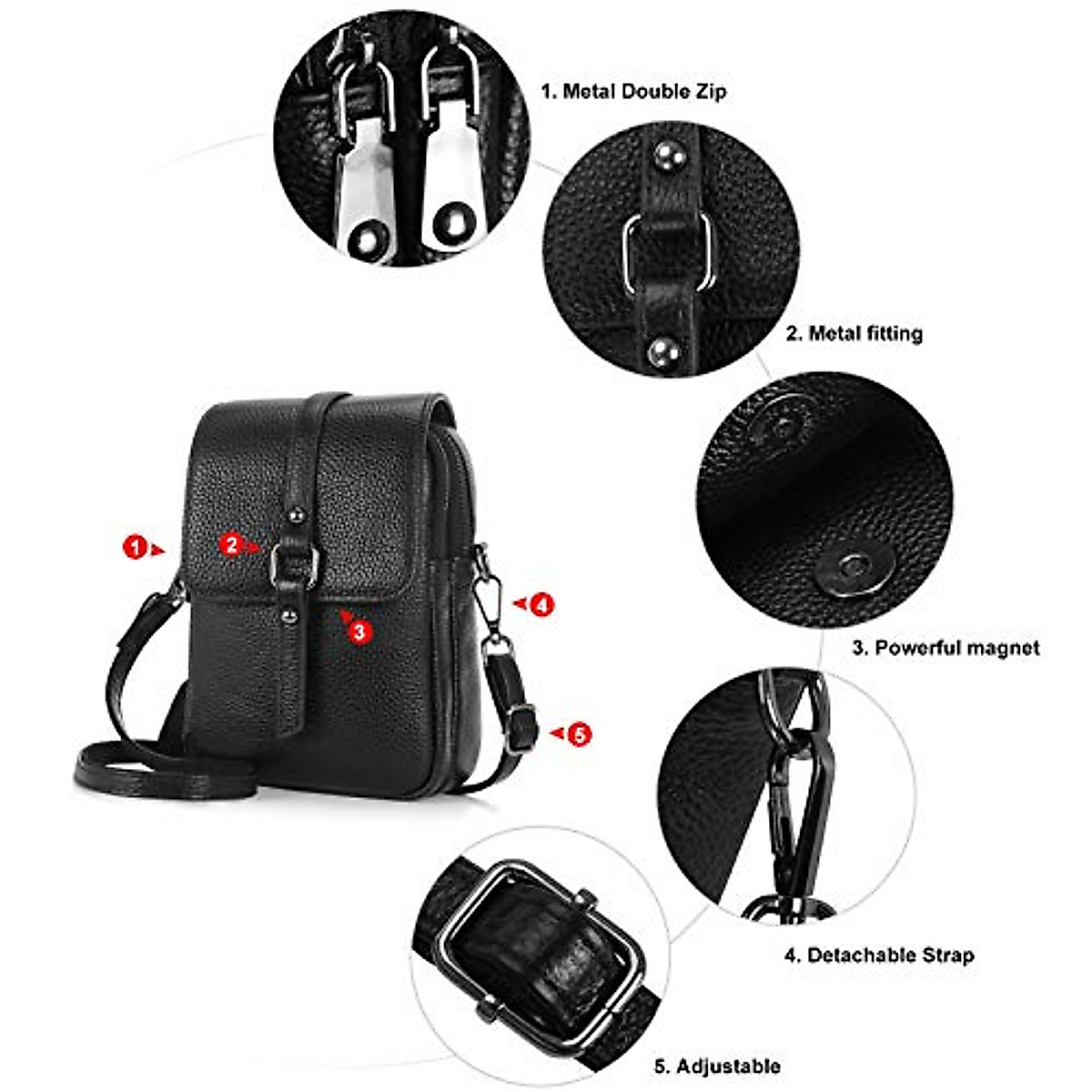 XEYOU Women's Small Cellphone Purse Wallet Lightweight Genuine Leather Crossbody Shoulder Pouch Bag (Black)