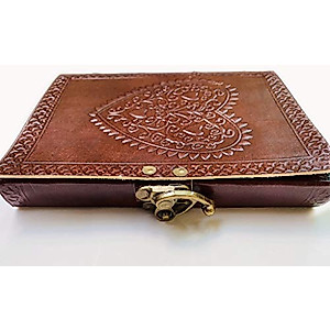 cuero Vintage Heart Embossed Leather Journal/Instagram Photo Album (Handmade Paper) - Coptic Bound with Lock Closure - Heart Journal (Brown)