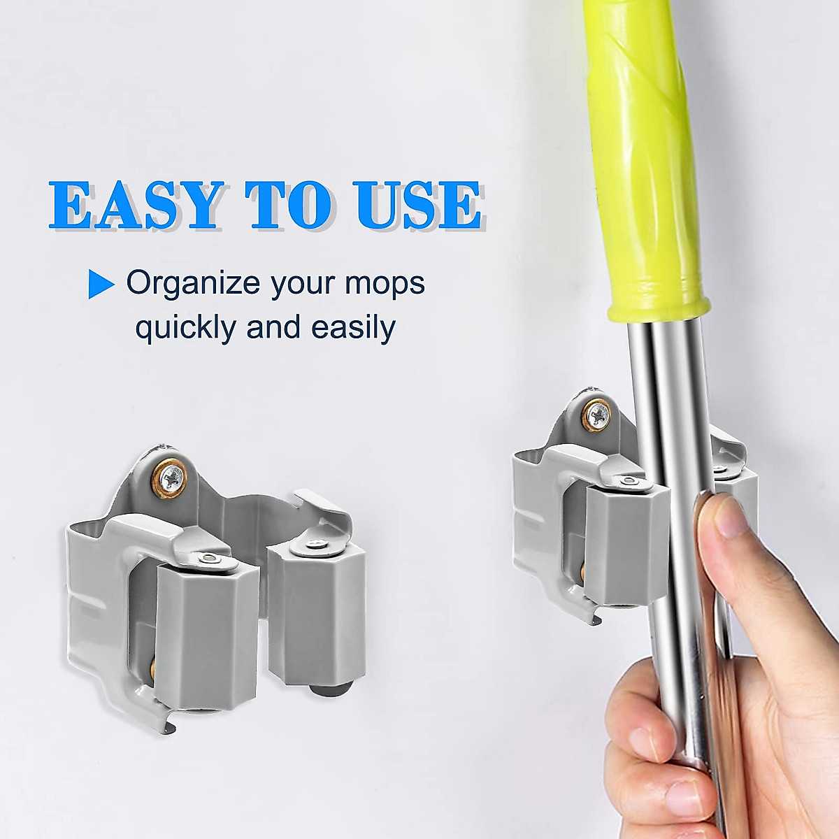 Waziaqoc 5PCS Wall Mount Broom Mop Holder, Bathroom Mop Hanger Wall Mounted Mop Clip with Screws for Garden Bathroom Kitchen - Grey