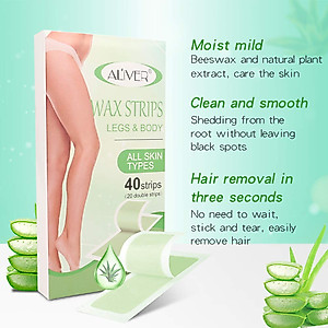 40 Wax Strips for Hair Removal, Hair Removal Pads for Women Legs Body Arms Underarm Eyebrow Bikini - Natural Green Wax Strips