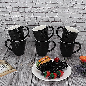 Hoikwo Porcelain Coffee Mugs Set of 6 with Individual Texture, Modern Simple Black Cups, Elegant and Stylish 12 OZ Comfortable Ceramic Coffee Tea Milk Coco Mug, Microwave and Dishwasher Safe