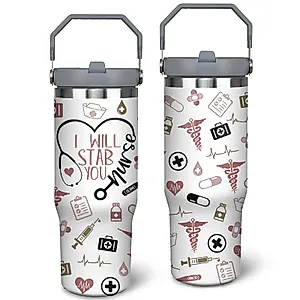 soeufnwhf 30oz Nurse Tumbler Cup with Handle Nurse Travel Coffee Mug, Nurse Nutrition Facts Tumbler, Best Nursing School Gifts, Nursing Graduation Gifts, RN Gifts for Nurses Appreciation Gifts