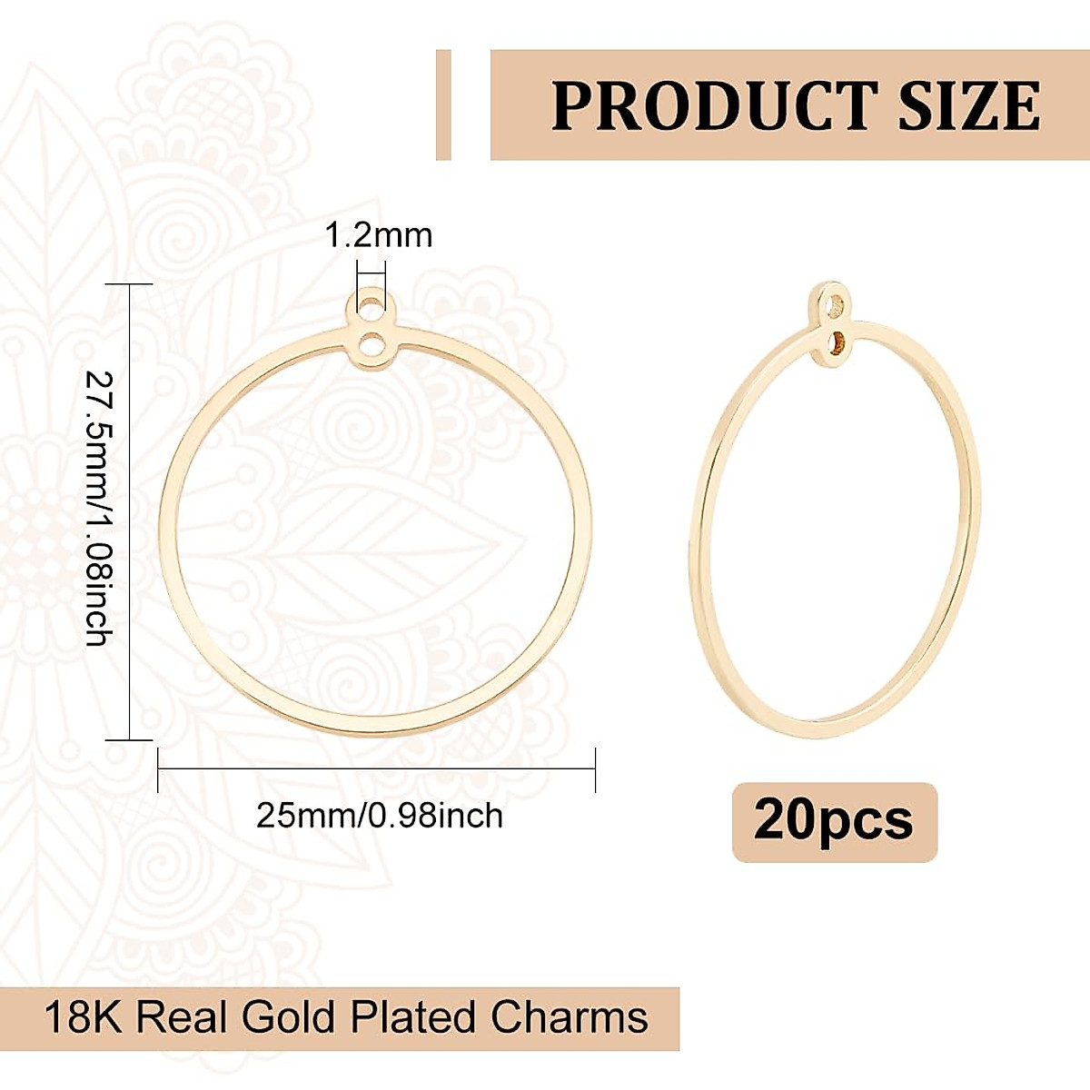 BENECREAT 20pcs 18K Real Gold Plated Round Beading Hoop Earring Finding Components for Jewelry Making, Wedding Mother's Day Festival Gift DIY, 27.5x25mm