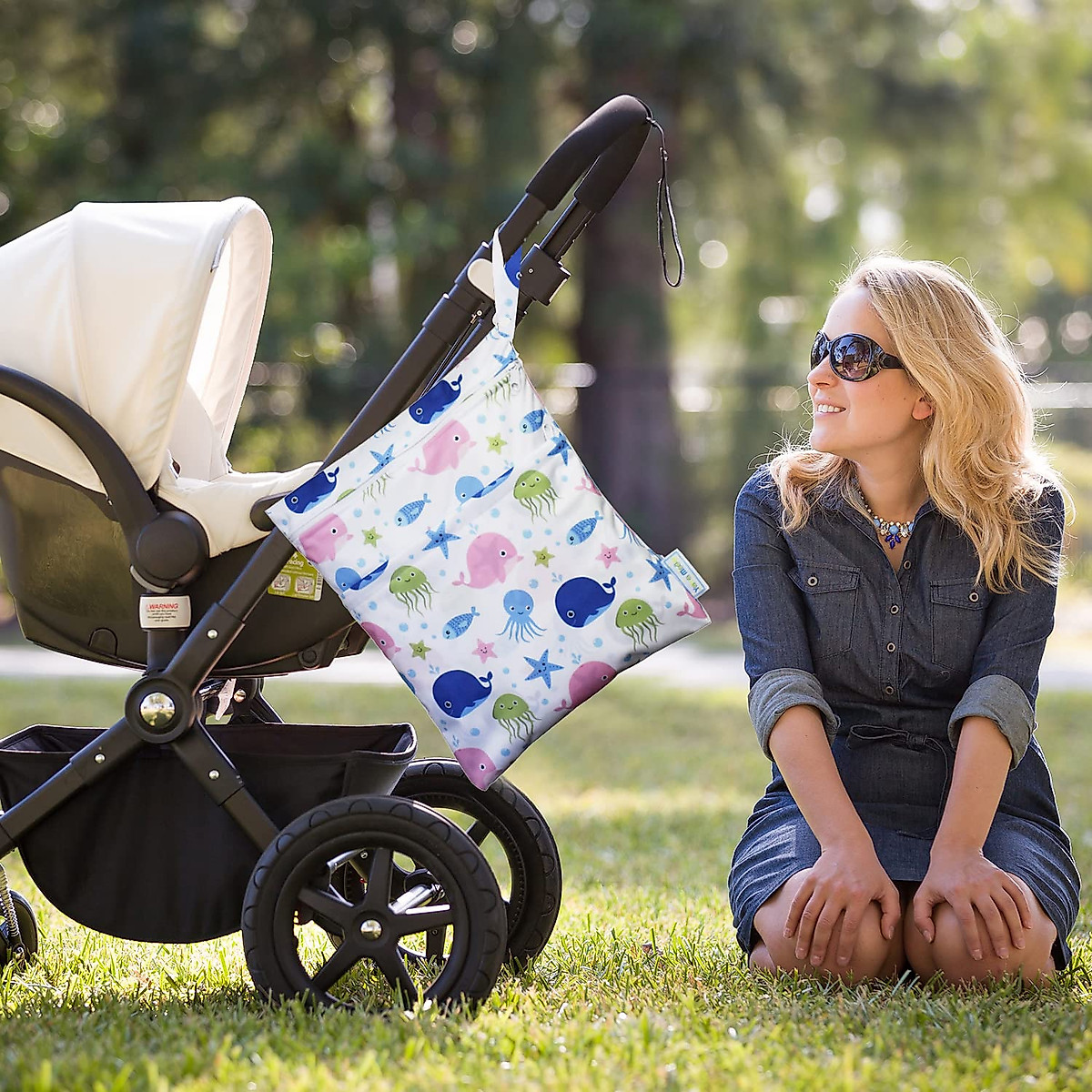 3 Pcs Cloth Diaper Wet Dry Bags Waterproof Reusable Travel Daycare Baby Pump Parts Bag for Swimsuits Clothes with Zipper (Whale + Sailing + Anchor)