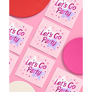 xo, Fetti Let's Go Party Pink Napkins - 3-ply, 25 pcs | Pink Bachelorette Party Decorations, Happy Birthday Party Supplies, Baby Shower Tableware, Cool Cocktail Napkins