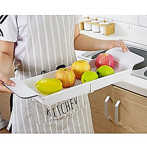 WINGSIGHT Bathtub Tray Expandable Bath Caddy Storage Rack Multifunctional Bathtub Tub Organizer for Deposit Wash Supplies,Book,Wine,Phone,Bathroom,Shower (White)