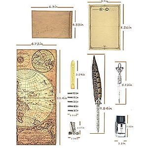 SCHOWE Antique Two-Color Feather Pen Quill Pen Dip Pen With Envelope Writing Paper Calligraphy Pen and Ink Set(pheasant)