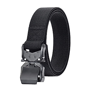 YWHCHI Belt Men's Stretch Nylon Belt - Ideal for Hiking, Work Adjustable Web tactical Belt (Black, L(for fits Pant Size 36''-38''))