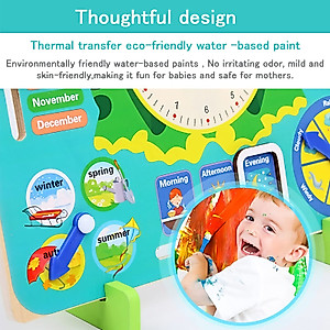 Ghims Montessori Educational Learning Toys, Kids Calendar, Toddler Calendar Learning for Home, Multifunctional Wooden Frog Teaching Clock, Weather, Season, Time, Week Toys for Kids 3+