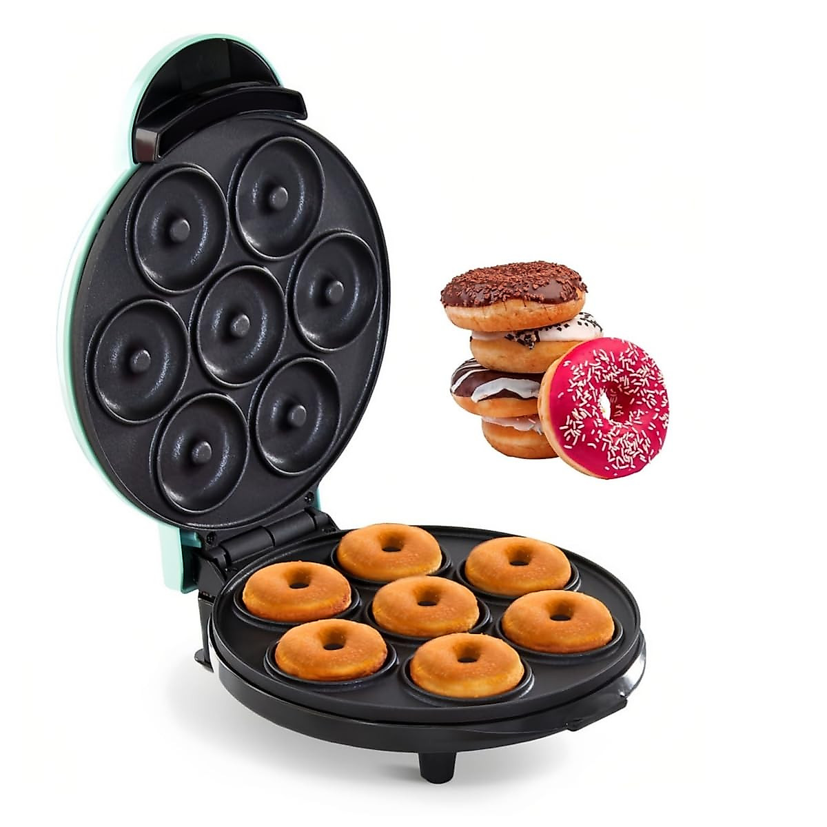 Donut Maker, Electric Non-Stick Surface Makes 7 Small Doughnuts Mini Donut Maker Machine, Mini Doughnut Maker Pancake Maker for Breakfast, Snacks, Desserts & More, Azure