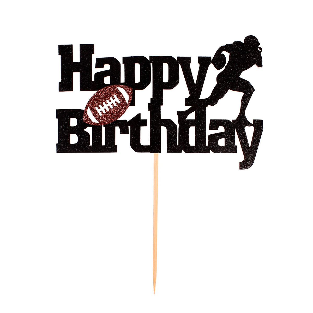 Unimall Football Cake Topper Rugby Ball Happy Birthday Sign Cake Fruit Muffin Picks for Super Bowl Party Decor Touchdown Sport Themed Game Day Party Supplies Decorations Ball Food Picks