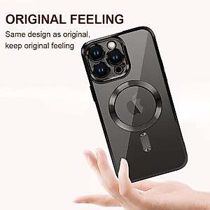 ZIYE Magnetic Case for iPhone 14 Pro Max Case [Compatible with MagSafe] Camera Lens Protector Plating Luxury Cover for Women Men Clear Soft TPU Shockproof Protective Phone Case - Black