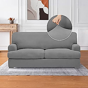 molasofa T Cushion Loveseat Slipcover with 2 Individual T Cushion Shape Seat Covers for Home Décor,3 Pieces Stretchable Washable Non-Pilling Non-Slip Love Seat Covers Covers(Loveseat,Light Gray)