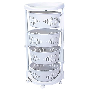 Octopus 360 4 Tier Rolling cart Kitchen Organization Plastic Rotating Fruit Basket Teacher Classroom Supplies Organizer Makeup Storage Hair Salon Trolley Swivel Lockable Wheels Bar
