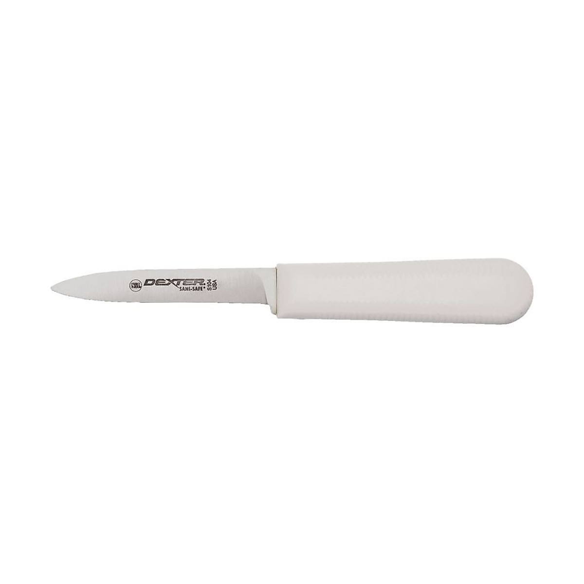 Dexter Sani-Safe Stainless Steel Paring Knife with White Polypropylene Handle - 3 1/4"L Blade