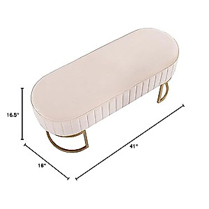 Demi Pleated Bench, Velvet Upholstered Bench, Bench for Entryway, Bed Bench for Bedroom, Dining Bench