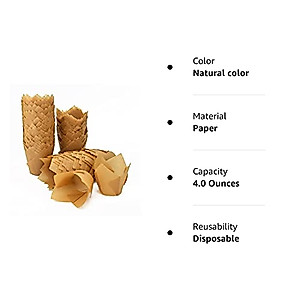 200pcs Tulip Cupcake Liners, Standard Greaseproof Paper Baking Cups Muffin Liners Holders Perfect for Bridal Showers, Baby Showers, Birthday Parties, Banquets, and Catering Events (Natural)