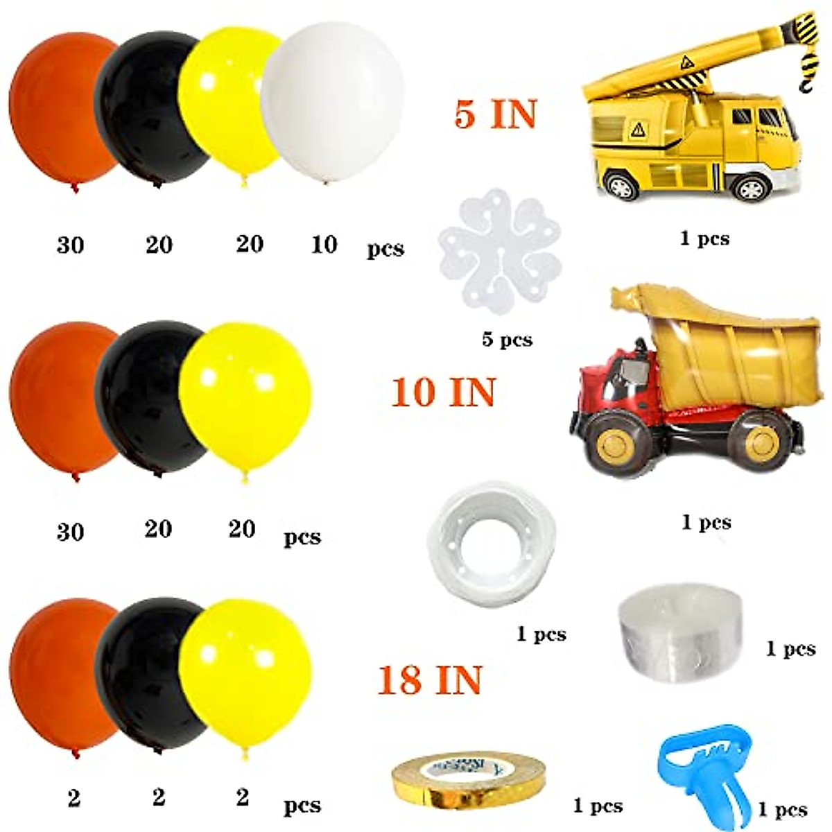 167Pcs Construction Party Balloons Garland Kit for Kids Birthday Dump Truck Quarantine Party Supplies with Orange Black Yellow White Balloons