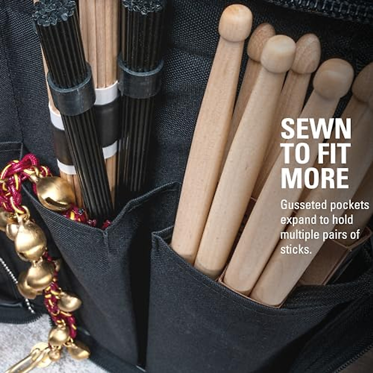 Meinl Percussion Drum Stick Bag with Extra Outside Pocket and Floor Tom Hooks – for Mallets, Brushes and Accessories, Black, Standard (MSB-1)