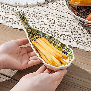 ALMA Hand Painted Blue Spoon Rest For Stove Top in Polish Pottery Style,Handmade Durable Spoon/Ladle Holder, Elegant Side dishes,Dip Bowls For Kitchen Counter, Microwave Oven safe up to 480 F