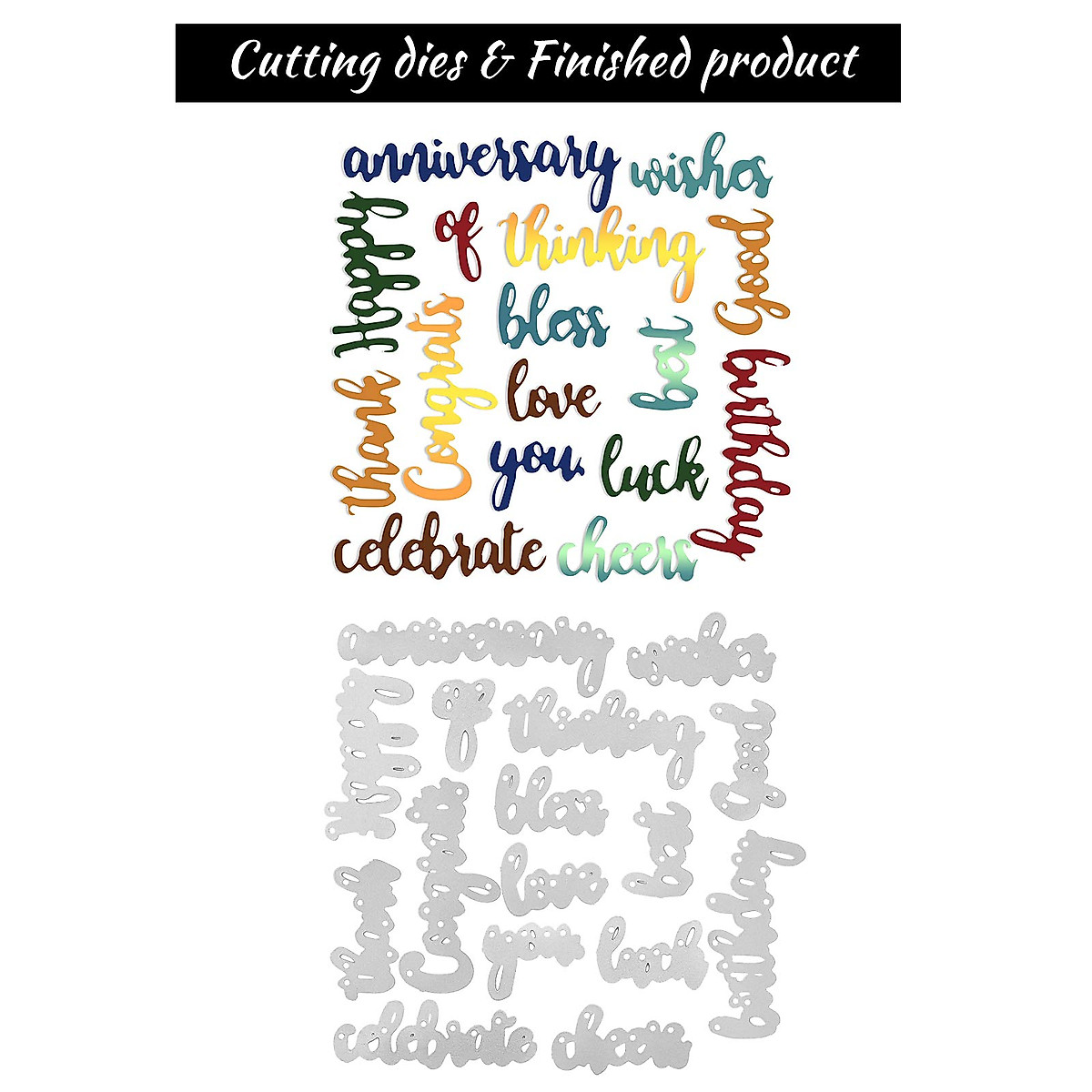 Patelai 16 Pieces Blessing Cutting Dies Word Dies for Card Making Celebration Cutting Dies Embossing Script Die Stencils for DIY Scrapbook Card Making Decoration(Charming Style)