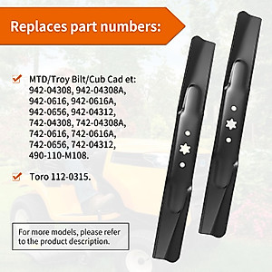budrash 742-04308 Mower Blades Fit for Cub-Cadet Troy Bilt 42" Deck, 942-04308A Blades for Cub Cad et XT1-LT42 XT2-LX42 Riding Mower, Craftsman LT1500 42" Lawn Tractor, 2 Pack