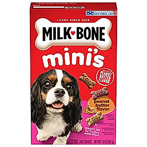 Milk-Bone Mini's Peanut Butter Flavor Dog Treats for All Size Dogs, 15 Ounce (Pack of 6), Crunchy Texture Helps Freshen Breath