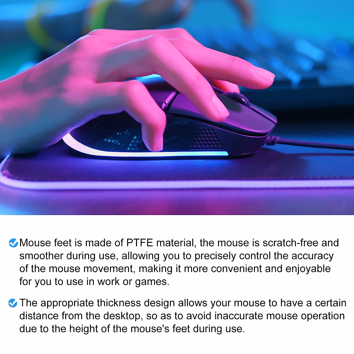 PATIKIL Rounded Curved Edges Mouse Feet Skates Pads 0.6mm w Cleaning Paper for G502 Wired Gaming Mouse Feet Replacement White 6Pcs/1 Set