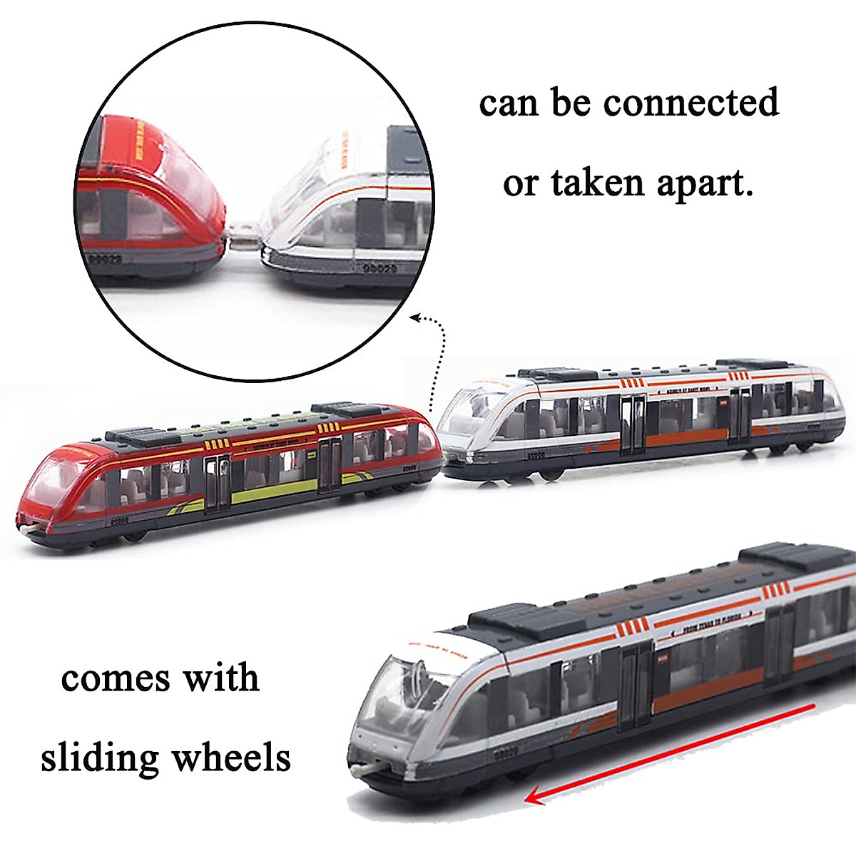 OTONOPI Toy Train Set High Speed Locomotive Engine Die Cast Model Car Sliding Linked Subway Bullet Train Set for Kids Pack of 3
