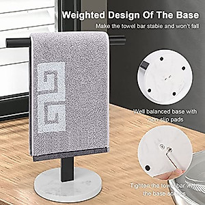 NearMoon T-Shape Hand Towel Holder-Bathroom Towel Rack-Stand with Balanced Base Towel Bar for Bathroom Kitchen Vanity Countertop, Modern Stand Towel Ring (Marble Base, Black)