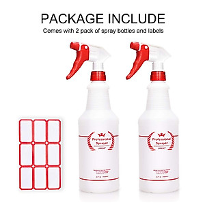 Plastic Spray Bottle 2 Pack, 32 Oz, All-Purpose Heavy Duty Spraying Bottles Leak Proof Mist Empty Water Sprayer for Cleaning Solution, Essential Oils, Hair, Planting, Pet with Adjustable Nozzle - Red