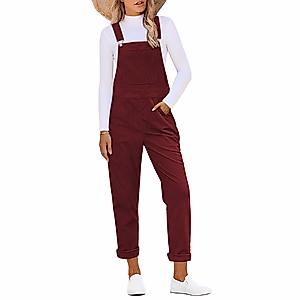 luvamia Corduroy Overalls for Women Adjustable Straps Fashion Bib Bib Overall Red Overalls Tawny Port Womens Casual Jumpsuit Size Medium Fits Size 8 / Size 10
