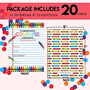 Amanda Creation Colorful Rainbow Crayons themed Birthday Party Fill in Invitations, set of twenty, includes envelopes