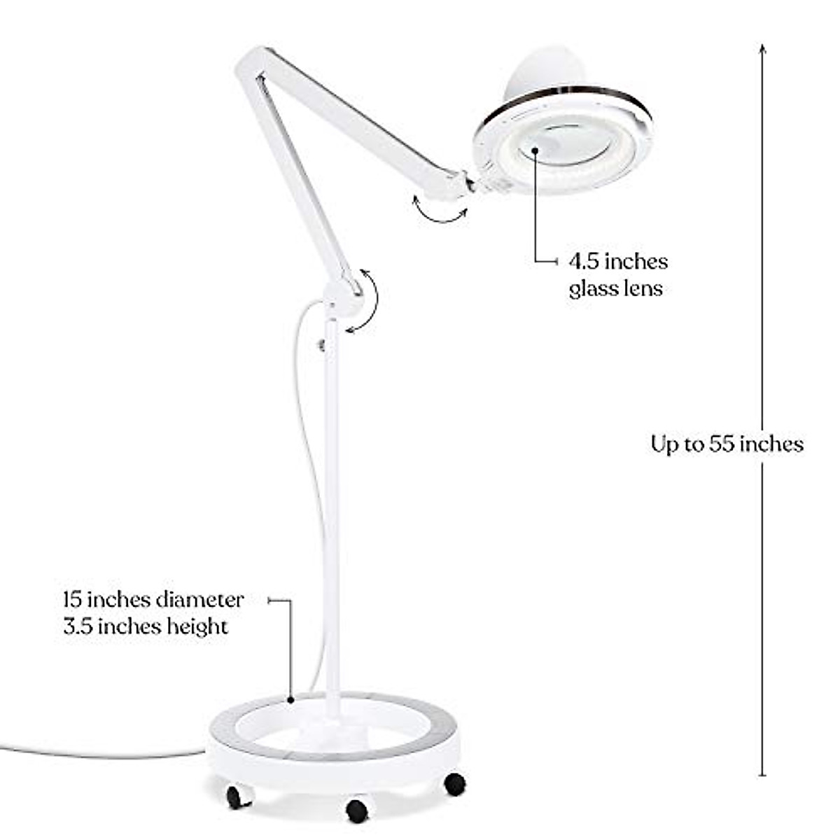 Brightech LightView Pro Magnifying Glass with Light and Stand, Magnifying Floor Lamp with a 6-Wheel Rolling Base for Facials, Lash Estheticians, Dimmable LED Work Light for Sewing, Crafts