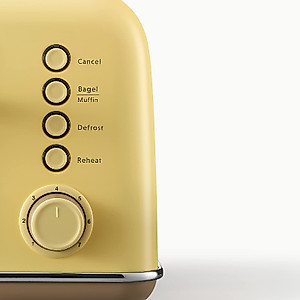 BUYDEEM DT640 4-Slice Toaster, Extra Wide Slots, Retro Stainless Steel with High Lift Lever, Bagel and Muffin Function, Removal Crumb Tray, 7-Shade Settings,Mellow Yellow