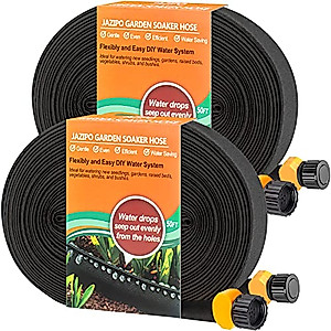 JAZIPO Premium Soaker Hose 100ft (50ft x 2Pack), Efficient Garden Drip Hoses Irrigation, Heavy Duty Watering Hose Save Water For Garden Bed, Leakproof Double Layer Flexible Trickle Hose with Holes