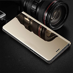 Asdsinfor Xiaomi Redmi Note 8 Pro Case Slim Stylish Luxury Make Up Mirror Case Multi-Function Flip with Stand Case Cover for Xiaomi Redmi Note 8 Pro Mirror PU Gold QH